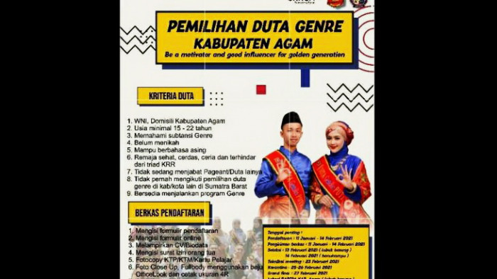 Pemkab Agam Buka Pendaftaran Pemilihan Duta Genre 2021